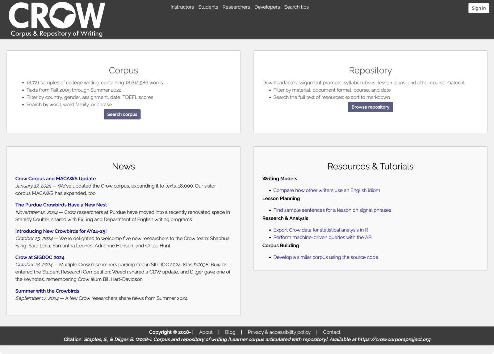 About our Corpus – Crow