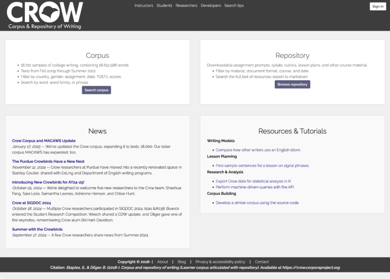 About Our Corpus – Crow